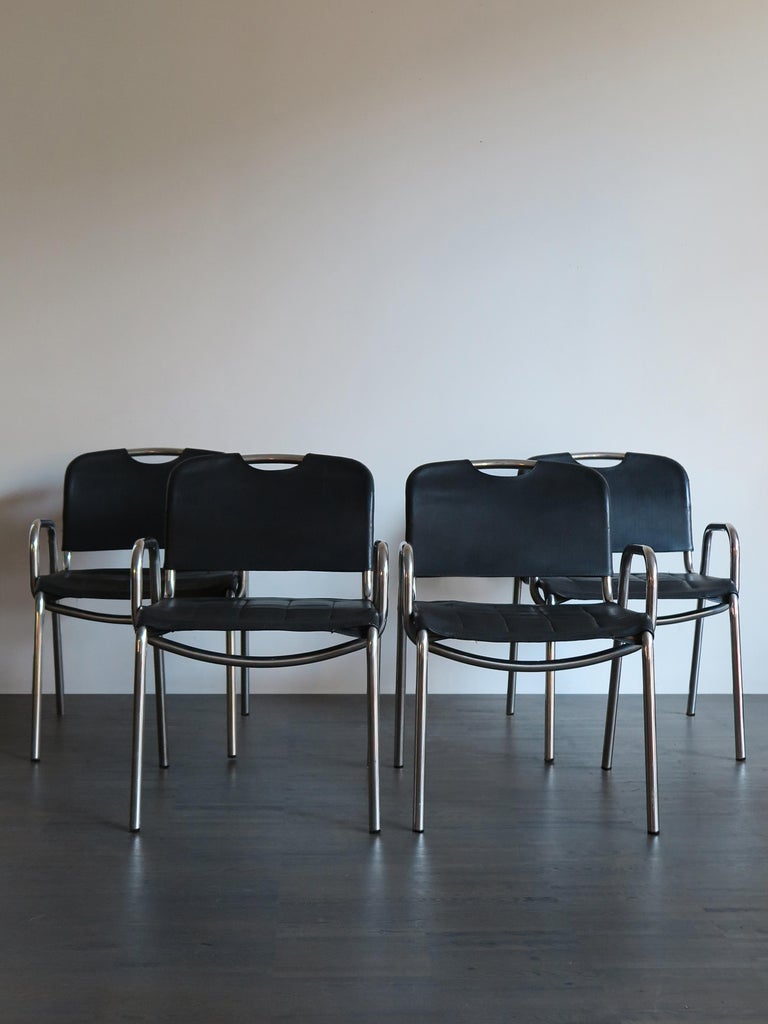 Achille Castiglioni for Zanotta Dining Leather Chairs Model Castiglia ...