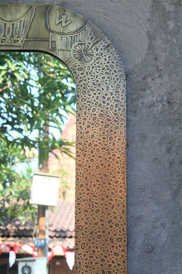 Acid Ecthed Patinated Brass Wall Mirror by Studio Belgali For Sale at ...