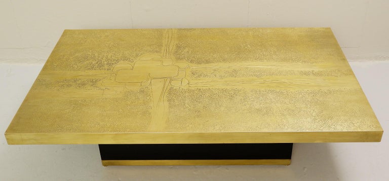 Acid Etched Brass Coffee Table by Georges Mathias, 1970s at 1stDibs