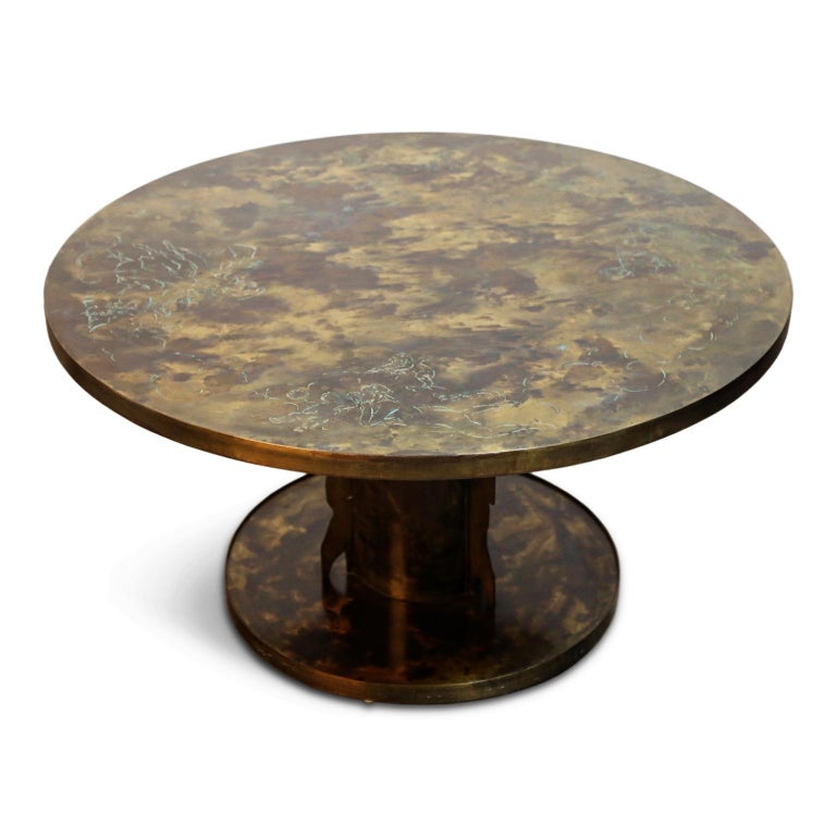 Acid Etched Bronze 'Classical' Cocktail / Game Table by Philip and ...