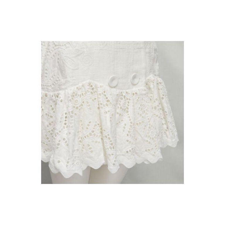 ACLER white embroidery eyelet puff sleeve belted double breasted dress ...