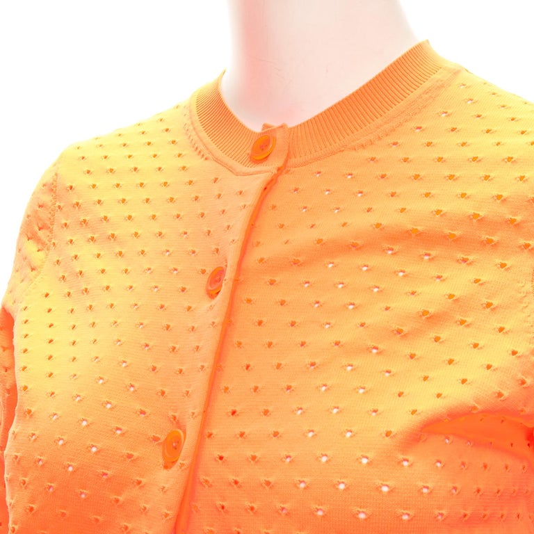 ACNE STUDIO neon orange perforated cropped cardigan sweater S For Sale ...