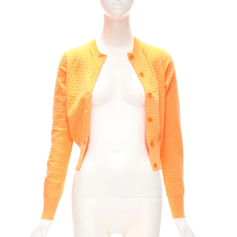 ACNE STUDIO neon orange perforated cropped cardigan sweater S For Sale ...