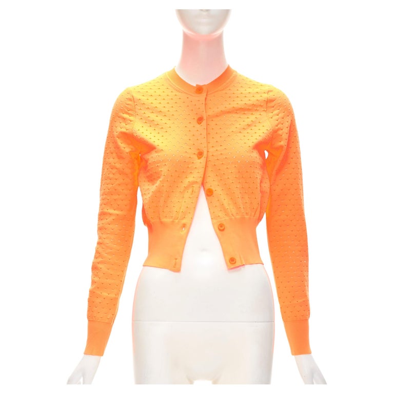 ACNE STUDIO neon orange perforated cropped cardigan sweater S For Sale ...
