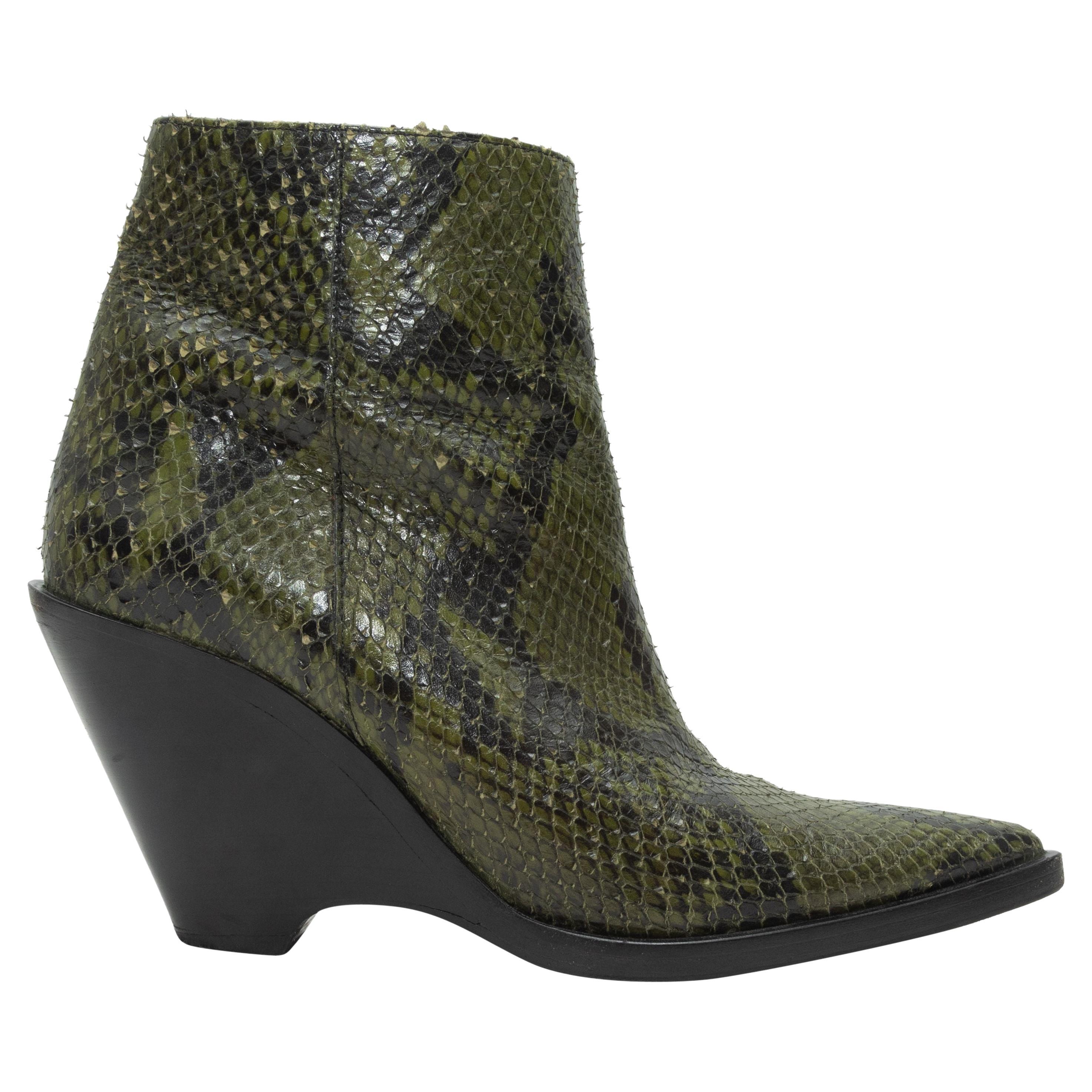 Acne Studios Olive and Black Snakeskin Wedge Ankle Boots For Sale at ...