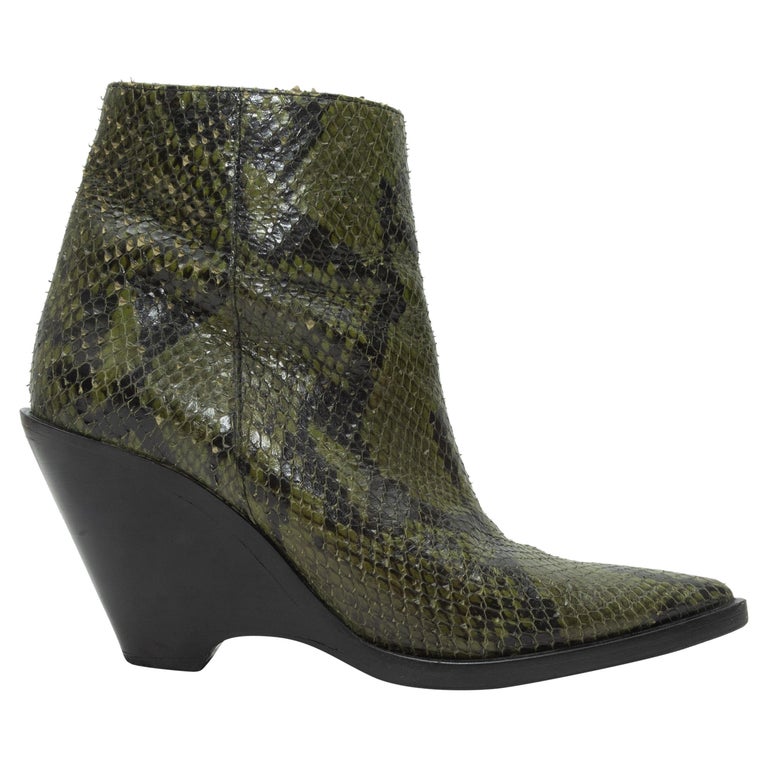 Acne Studios Olive and Black Snakeskin Wedge Ankle Boots For Sale at ...