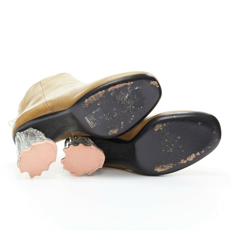 ACNE STUDIOS Ora tan leather glass sculpted chunky heel round toe bootie EU37 For Sale at 1stDibs