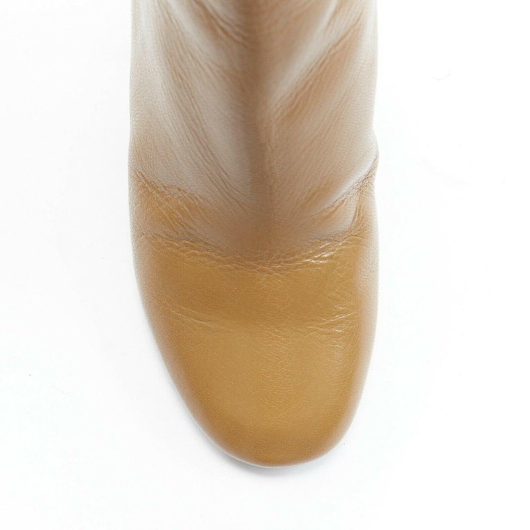 ACNE STUDIOS Ora tan leather glass sculpted chunky heel round toe bootie EU37 For Sale at 1stDibs