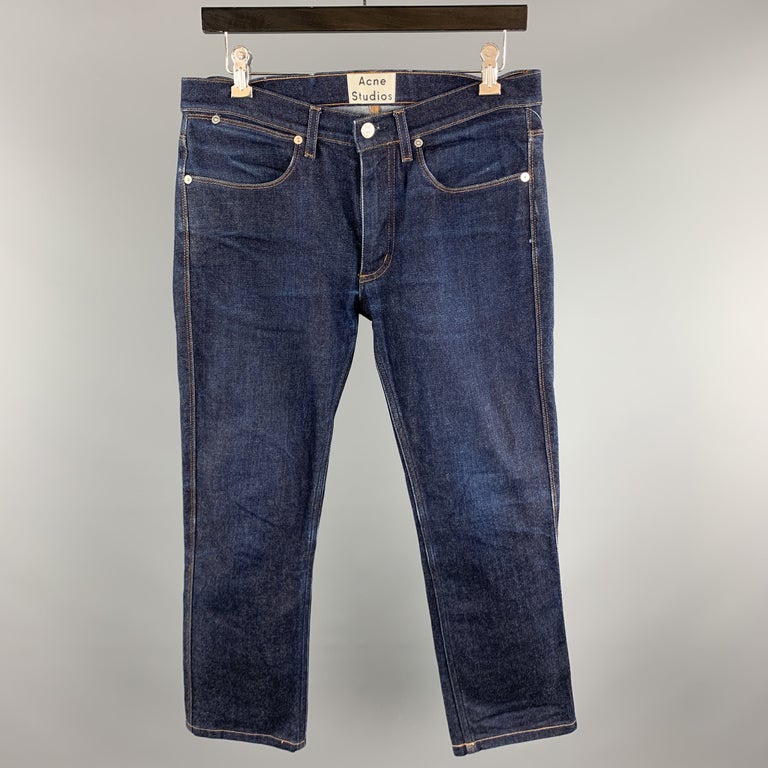 ACNE STUDIOS Size 31 x 32 Indigo Solid Cotton / Polyurethane Zip Fly ...