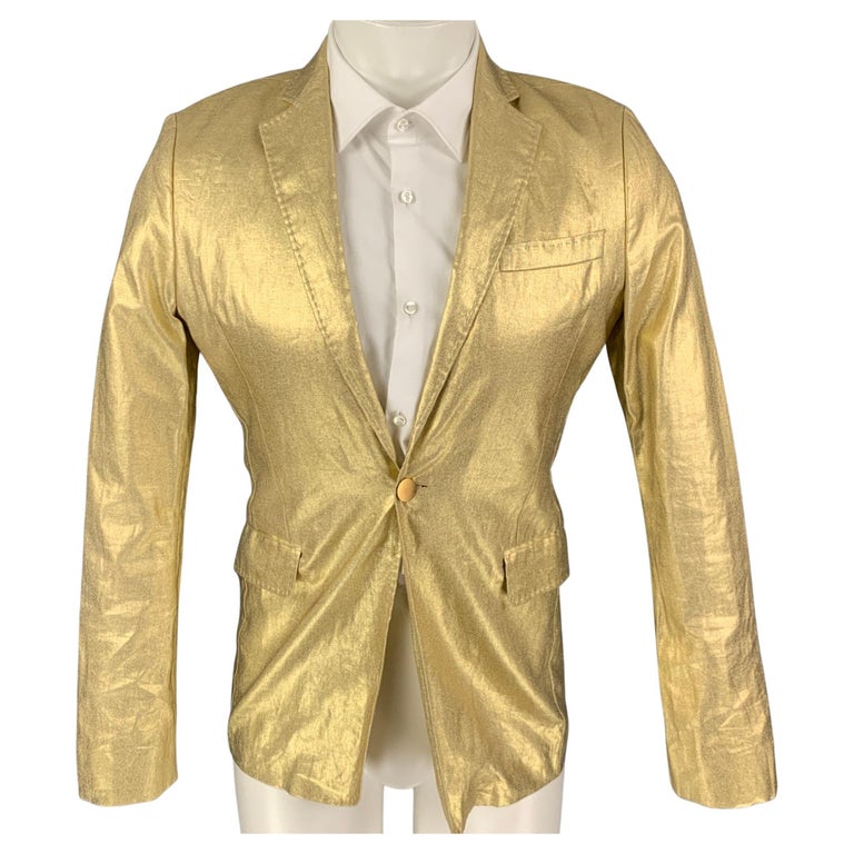 ACNE STUDIOS Size 36 Gold Metallic Linen Notch Lapel Sport Coat For ...