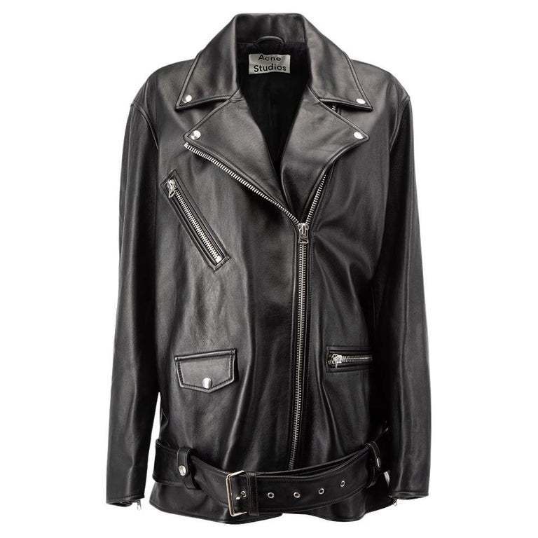 Acne Studios Women's Black Leather Oversized Biker Jacket For Sale at ...