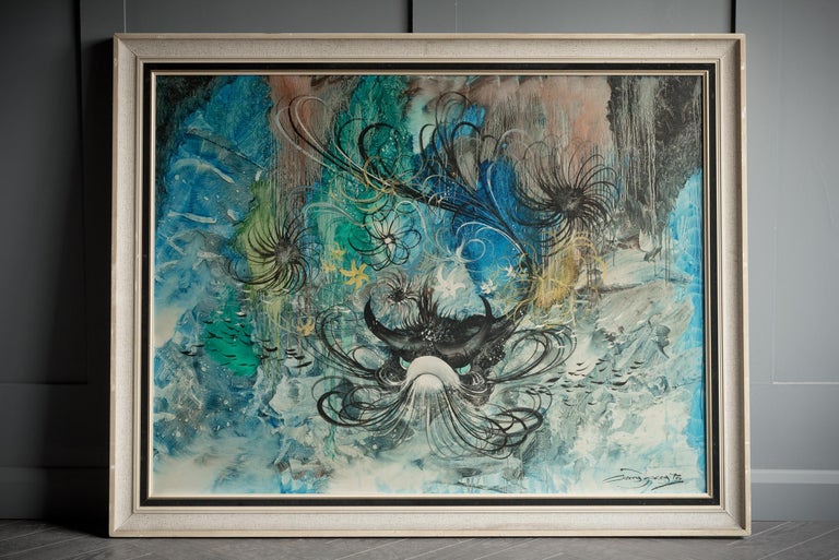 Acrylic Abstract Fish Blue For Sale at 1stDibs