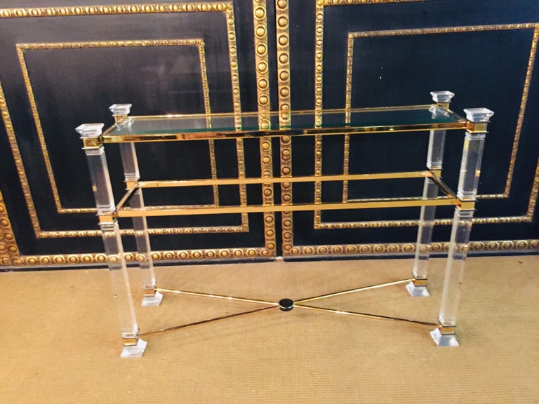 Acrylic Console 2 Glass Plates on Four Rectangular Columns For Sale at ...