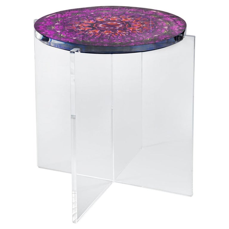Acrylic, Modern Mandala Big Side Table For Sale at 1stDibs