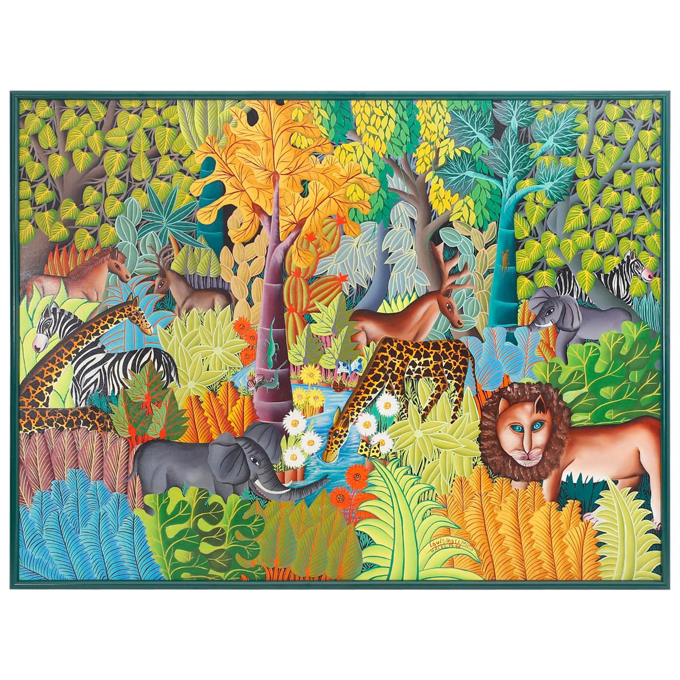Acrylic Painting on Canvas of a Jungle Scene at 1stDibs | jungle scene ...