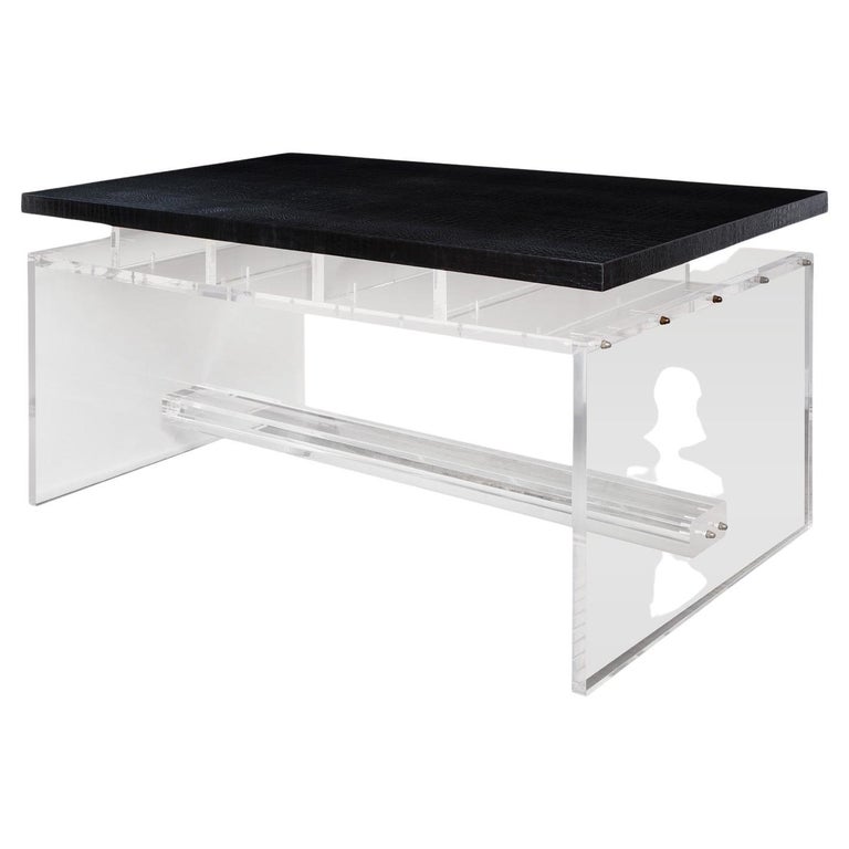 Acrylic Partners Desk with Embossed Crocodile Leather Top, Floor Model ...