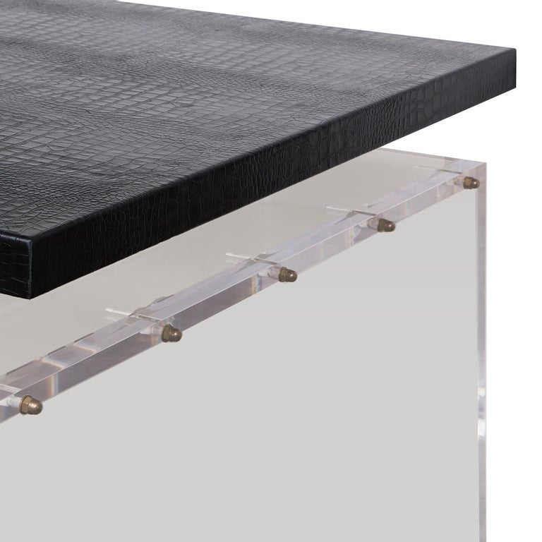 Acrylic Partners Desk with Embossed Crocodile Leather Top, Floor Model ...