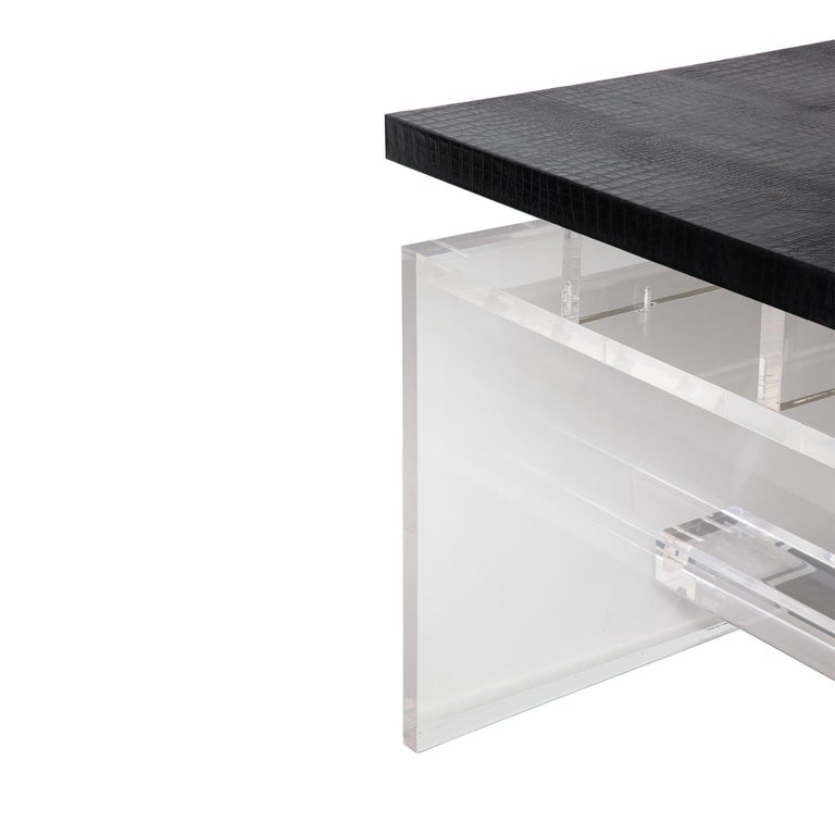 Acrylic Partners Desk with Embossed Crocodile Leather Top, Floor Model ...