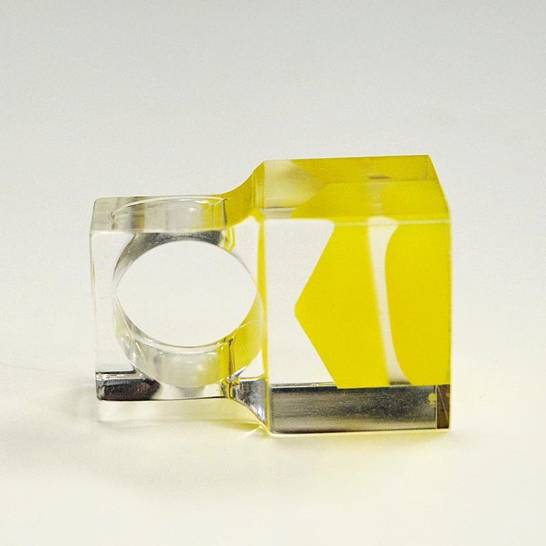 Acrylic vintage Ring with Square Yellow Plate by Siv Lagerström, 1970s ...