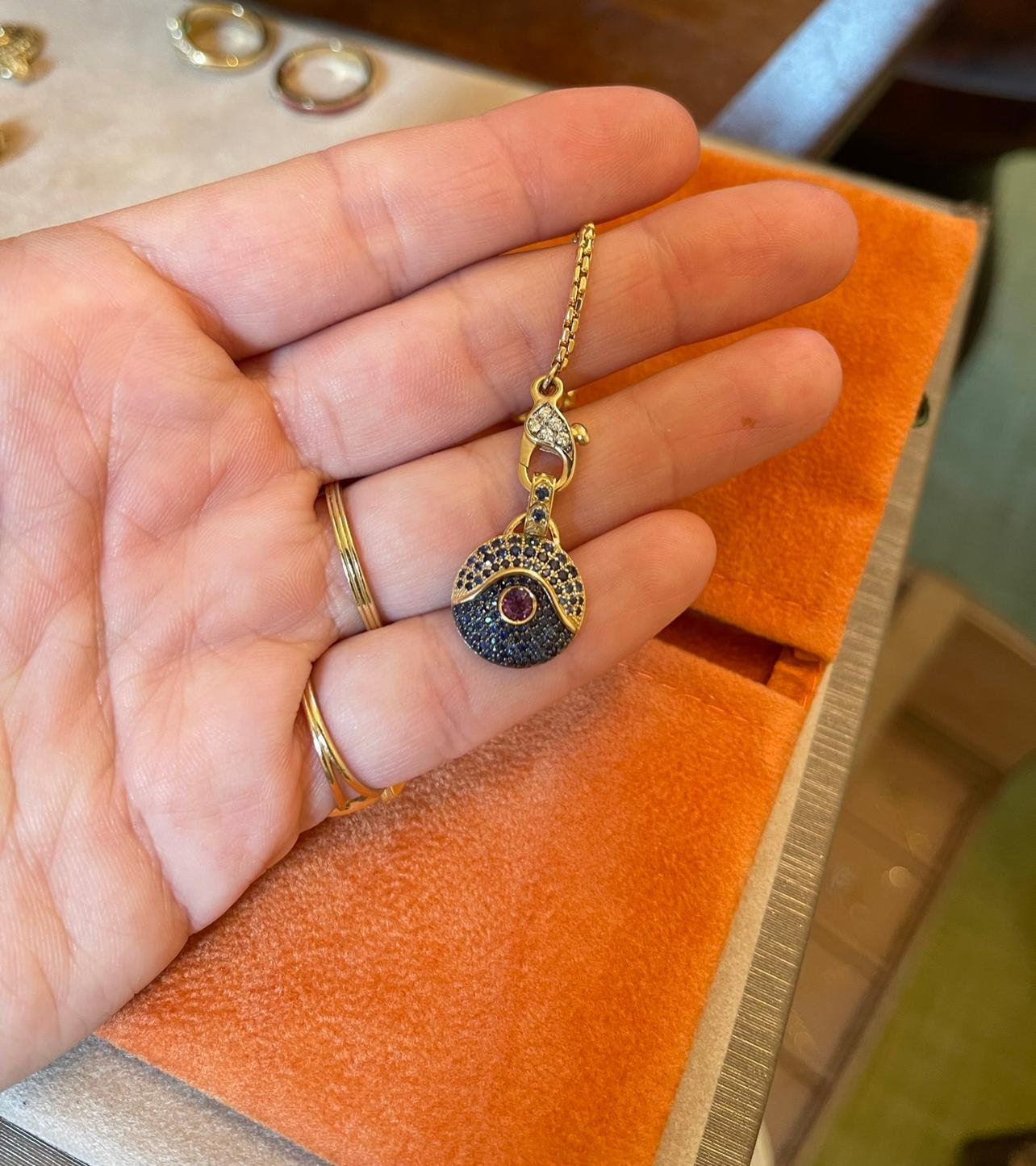 “Acu” Pavé Blue Sapphire and Amethyst Medallion Pendant For Sale at 1stDibs