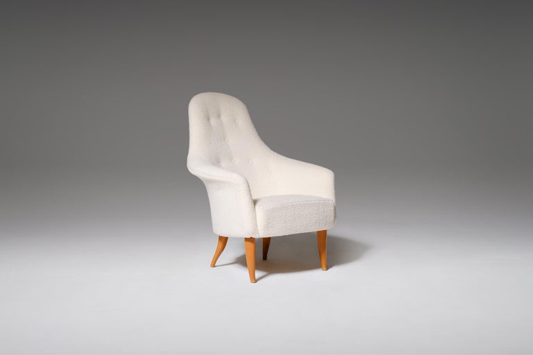 ‘Adam’ Chair by Kerstin Horlin-Holmquist in Off-White Bouclé at 1stDibs