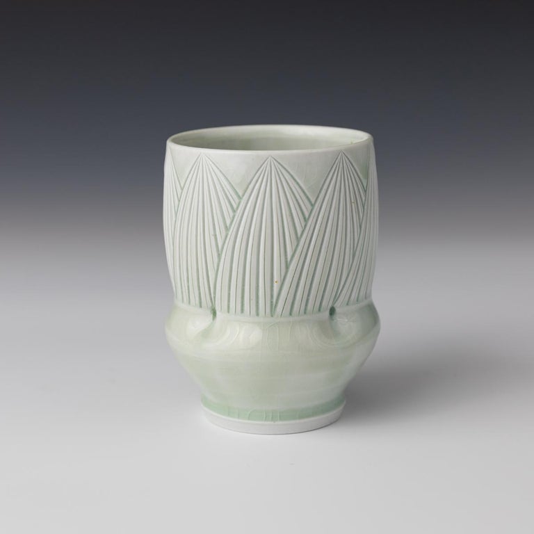 Adam Field - Dimple Cup with Lines - Celedon Glazed, Hand-Carved ...