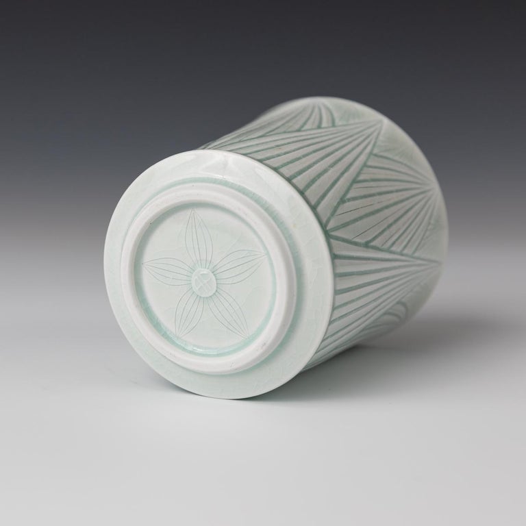 Adam Field - Rocks Cup with Carved Lines- Celedon Glazed, Porcelain Cup ...