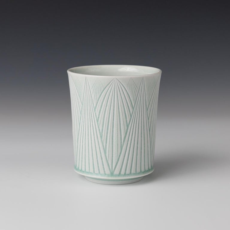 Adam Field - Rocks Cup with Carved Lines- Celedon Glazed, Porcelain Cup ...