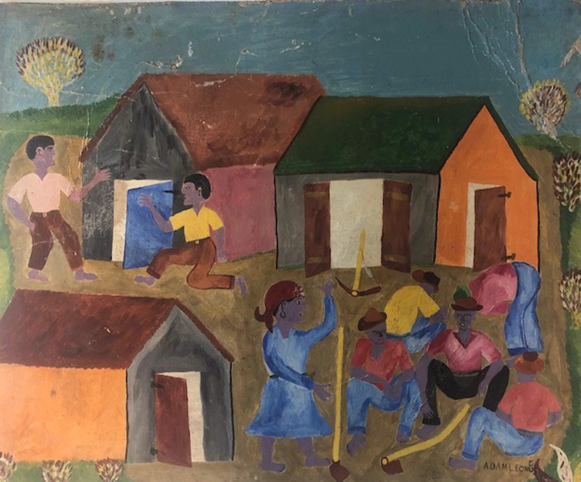 Adam Leontus - Adam Leontus (Haitian, 1926-1986) 20"x24" Rural Scene ...