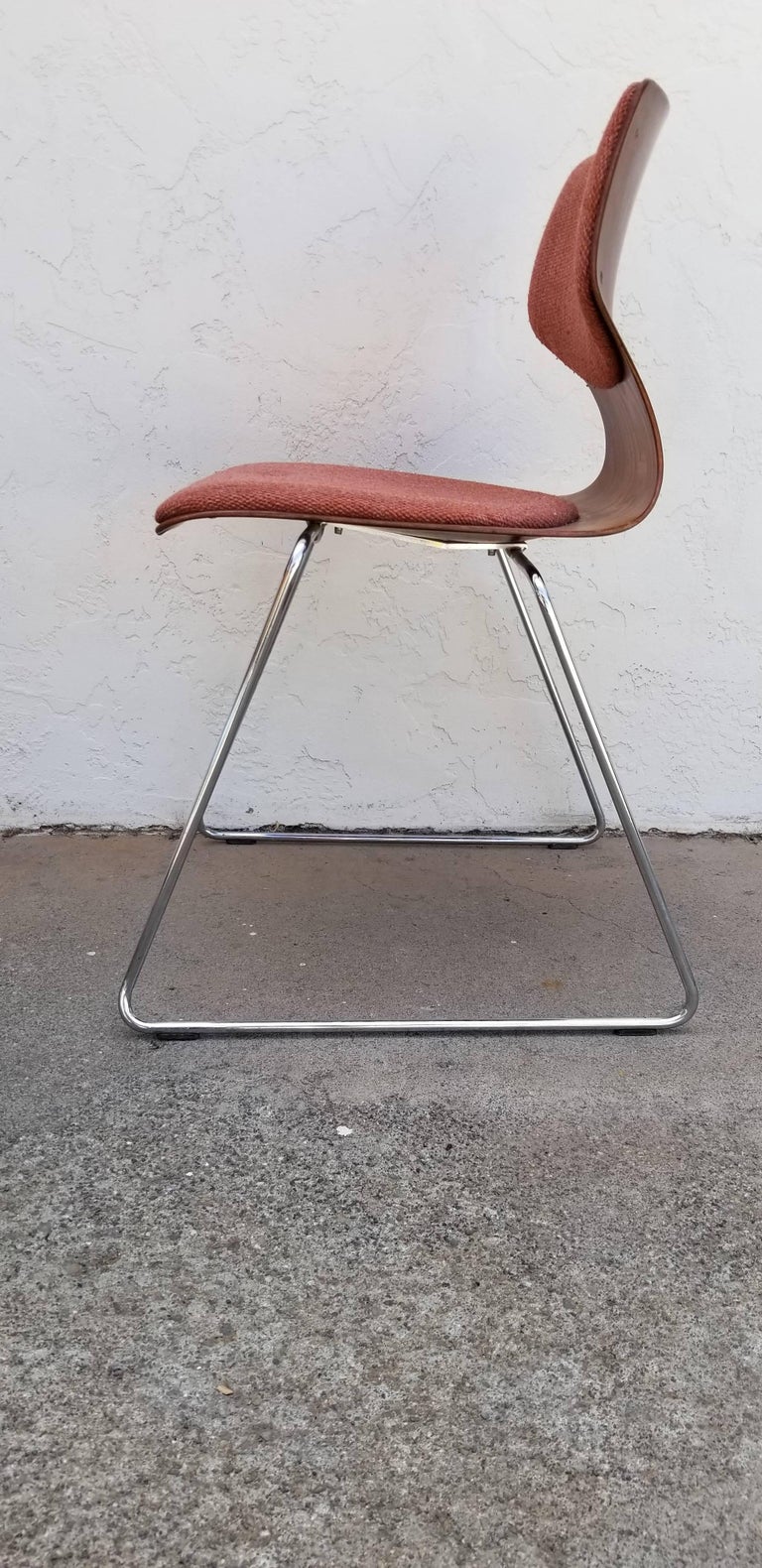 Adam Stegner Plywood and Chrome Stacking Dining Chairs at 1stDibs