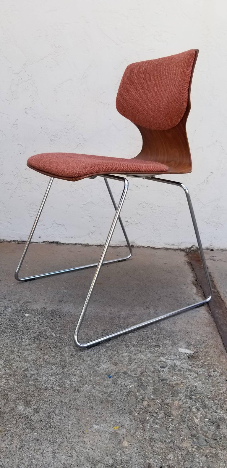 Adam Stegner Plywood and Chrome Stacking Dining Chairs at 1stDibs