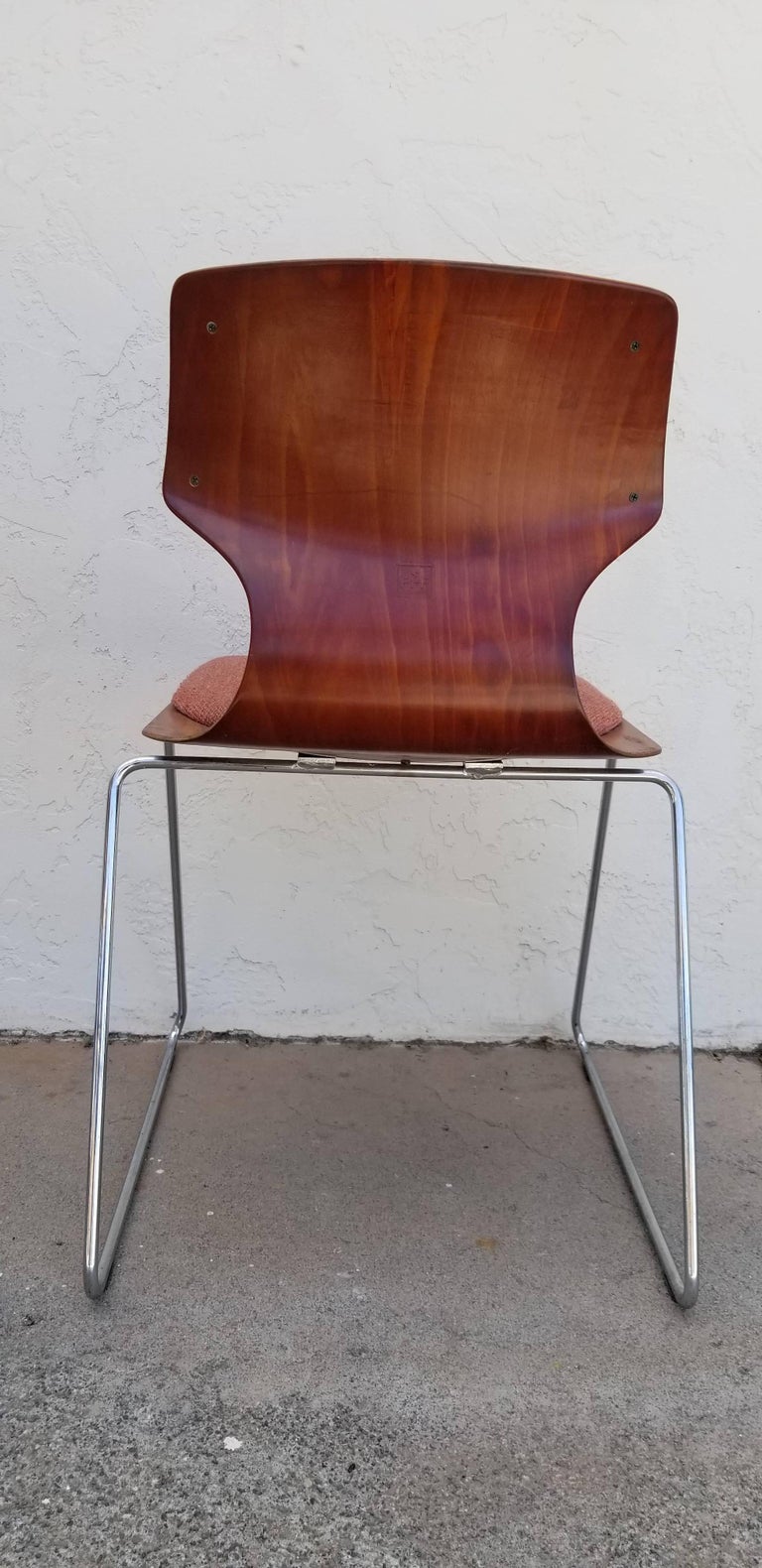 Adam Stegner Plywood and Chrome Stacking Dining Chairs at 1stDibs