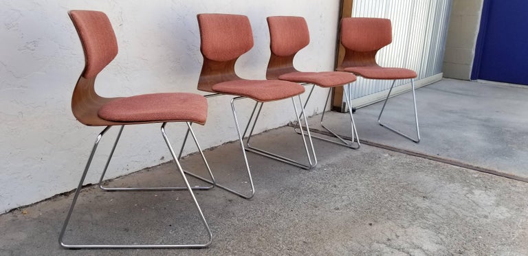 Adam Stegner Plywood and Chrome Stacking Dining Chairs at 1stDibs