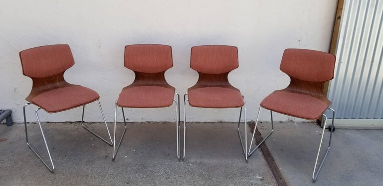 Adam Stegner Plywood and Chrome Stacking Dining Chairs at 1stDibs