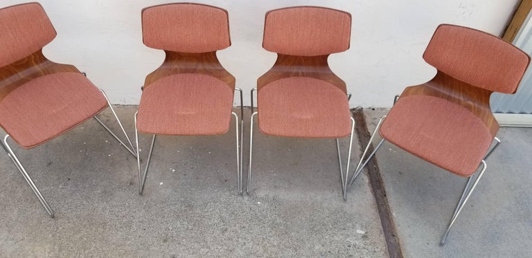Adam Stegner Plywood and Chrome Stacking Dining Chairs at 1stDibs