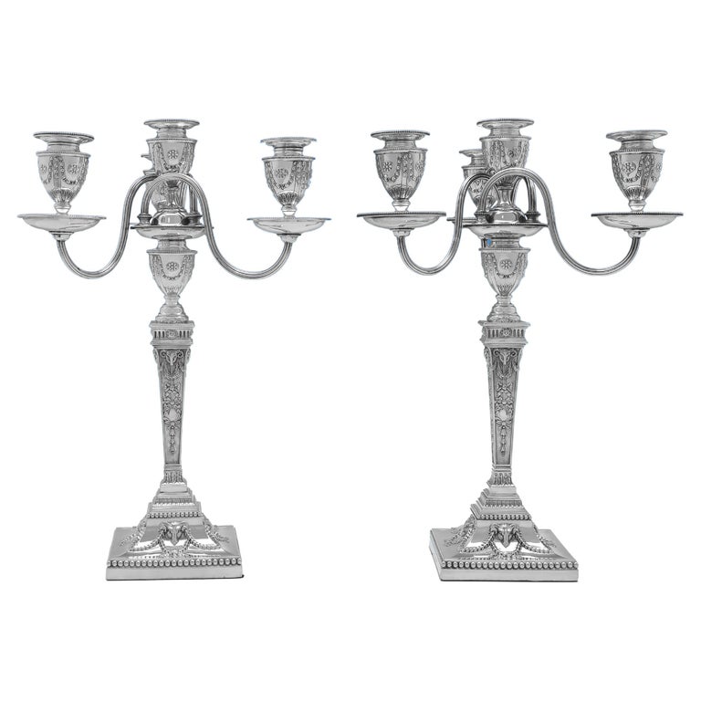 Adam Style Victorian Antique Sterling Silver Candelabra, Elkington 1891 ...