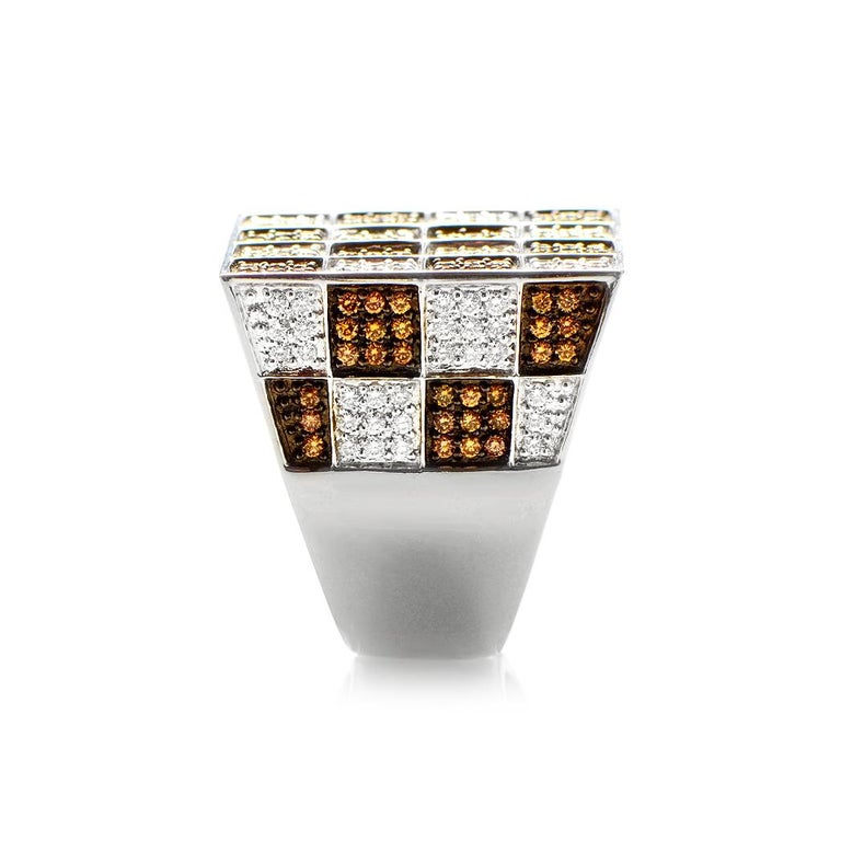 Adamas 18 Karat White Gold White and Brown Diamond Pave Checkered Ring ...