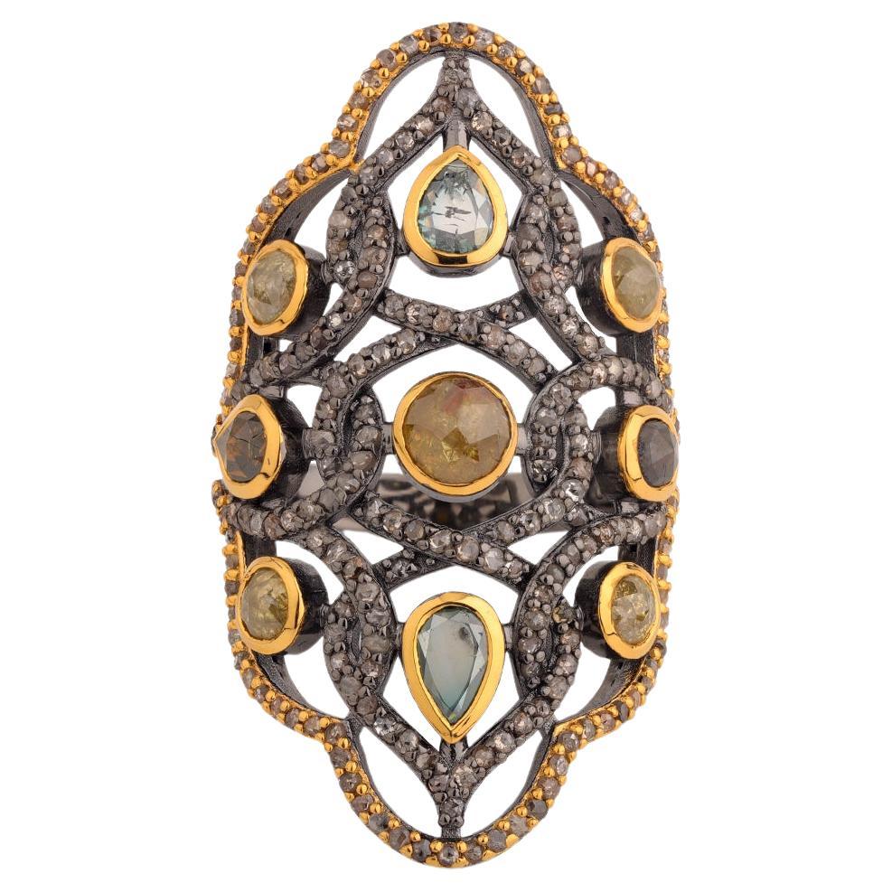 Adeitiy silver cocktail ring with brown rose-cut diamonds and 3micron ...