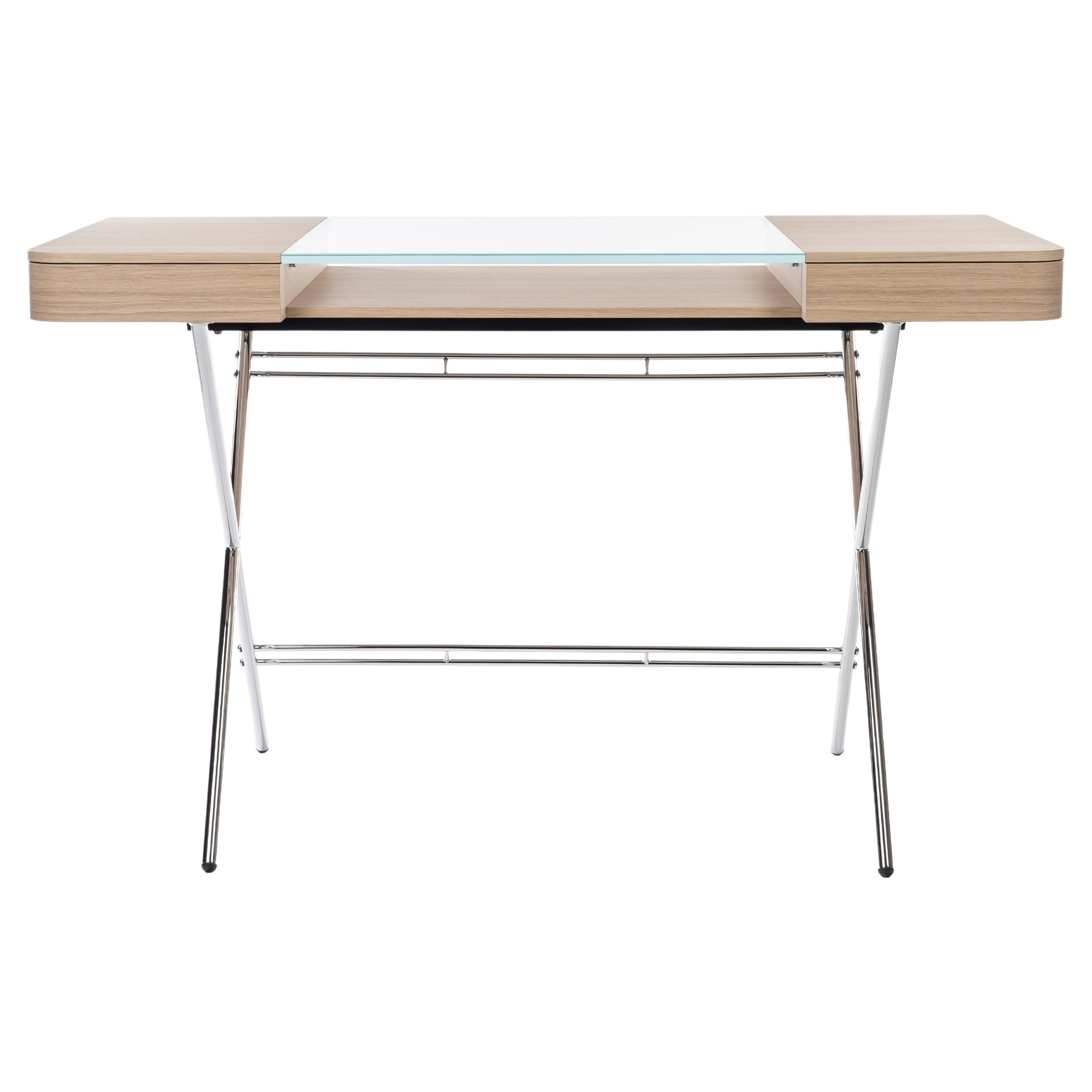 Adentro Cosimo Desk design Marco Zanuso jr Black, glass and chrome base ...