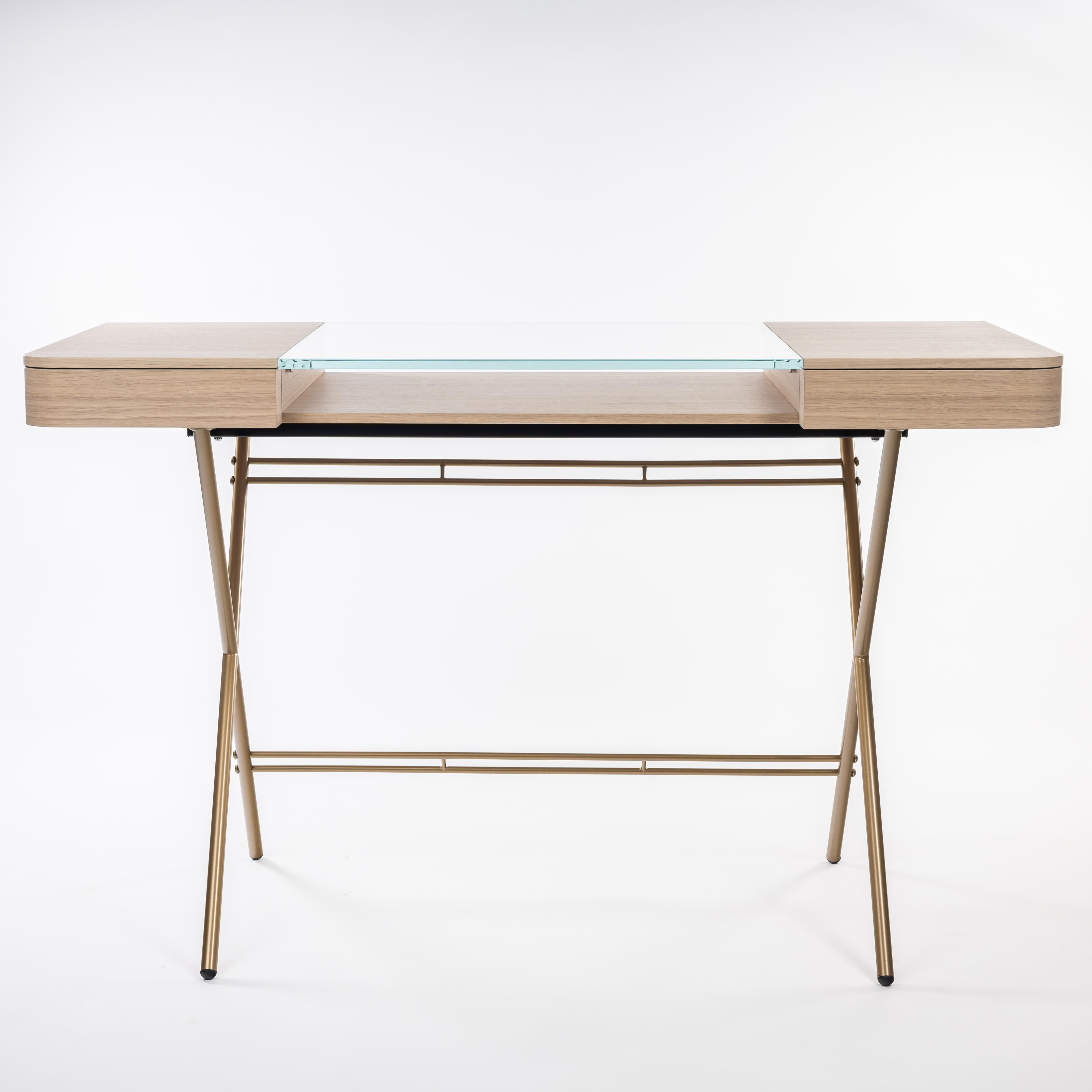 Adentro Cosimo Desk design Marco Zanuso jr Natural oak, glass and ...