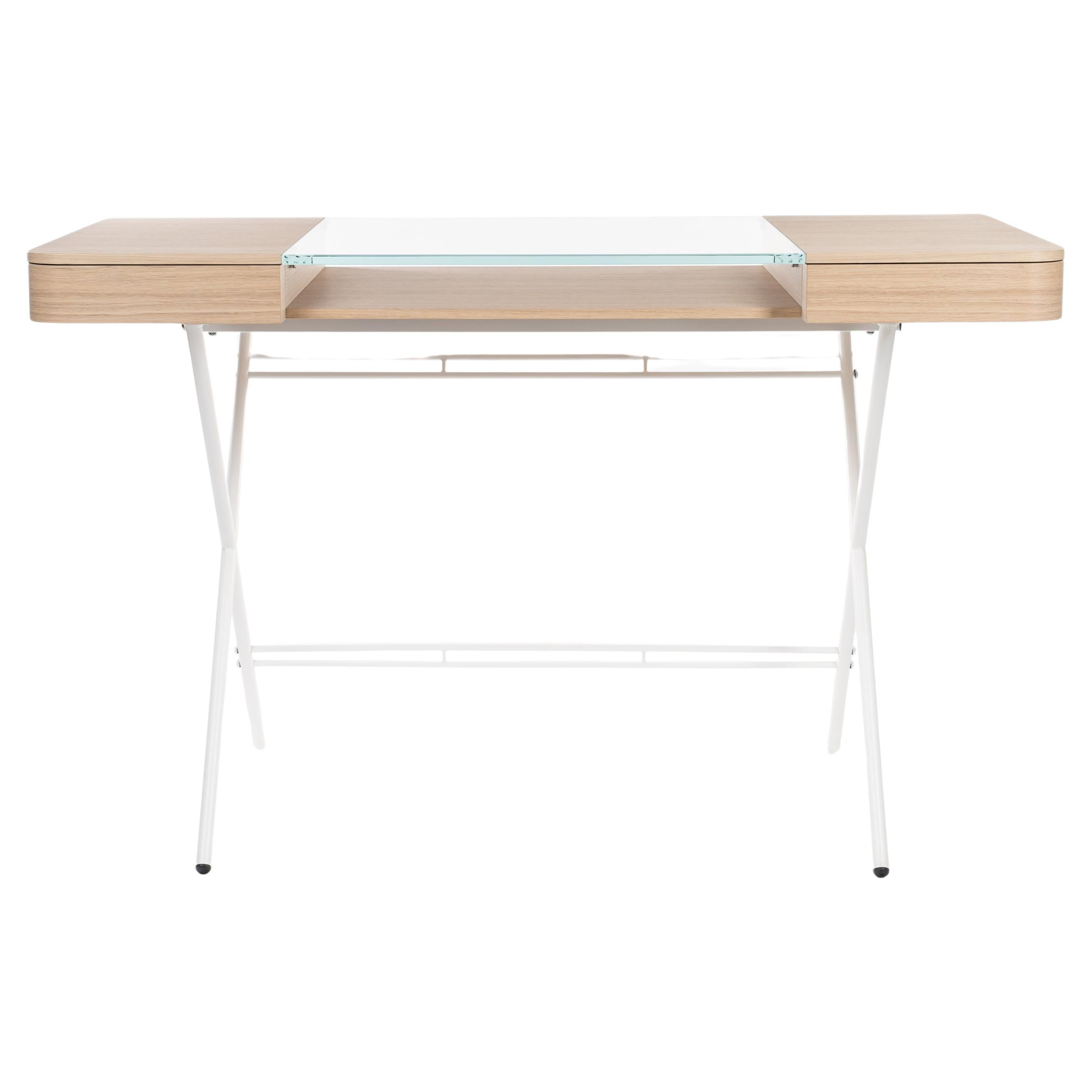 Adentro Cosimo Desk design Marco Zanuso jr Natural oak, glass and white ...