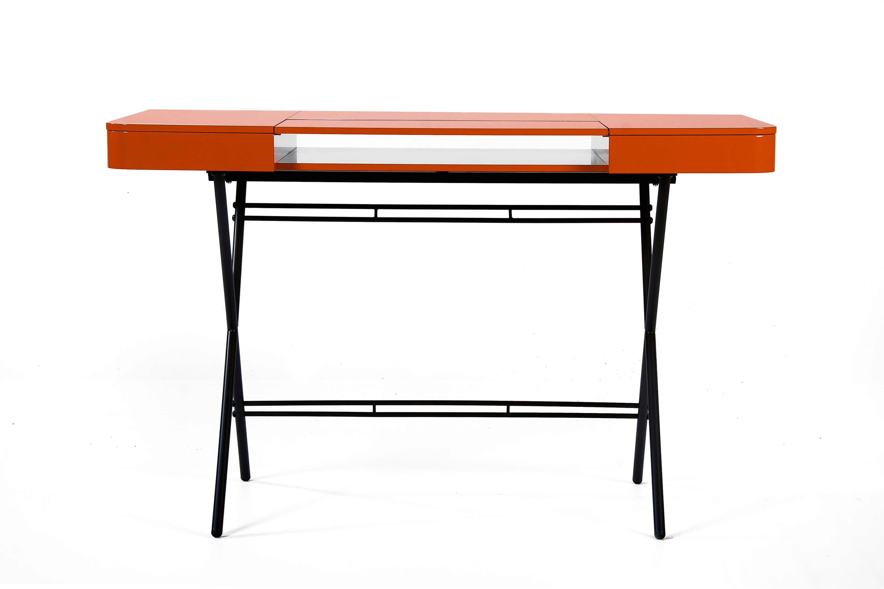 Adentro Cosimo Desk design Marco Zanuso jr Orange glossy top and bronze ...