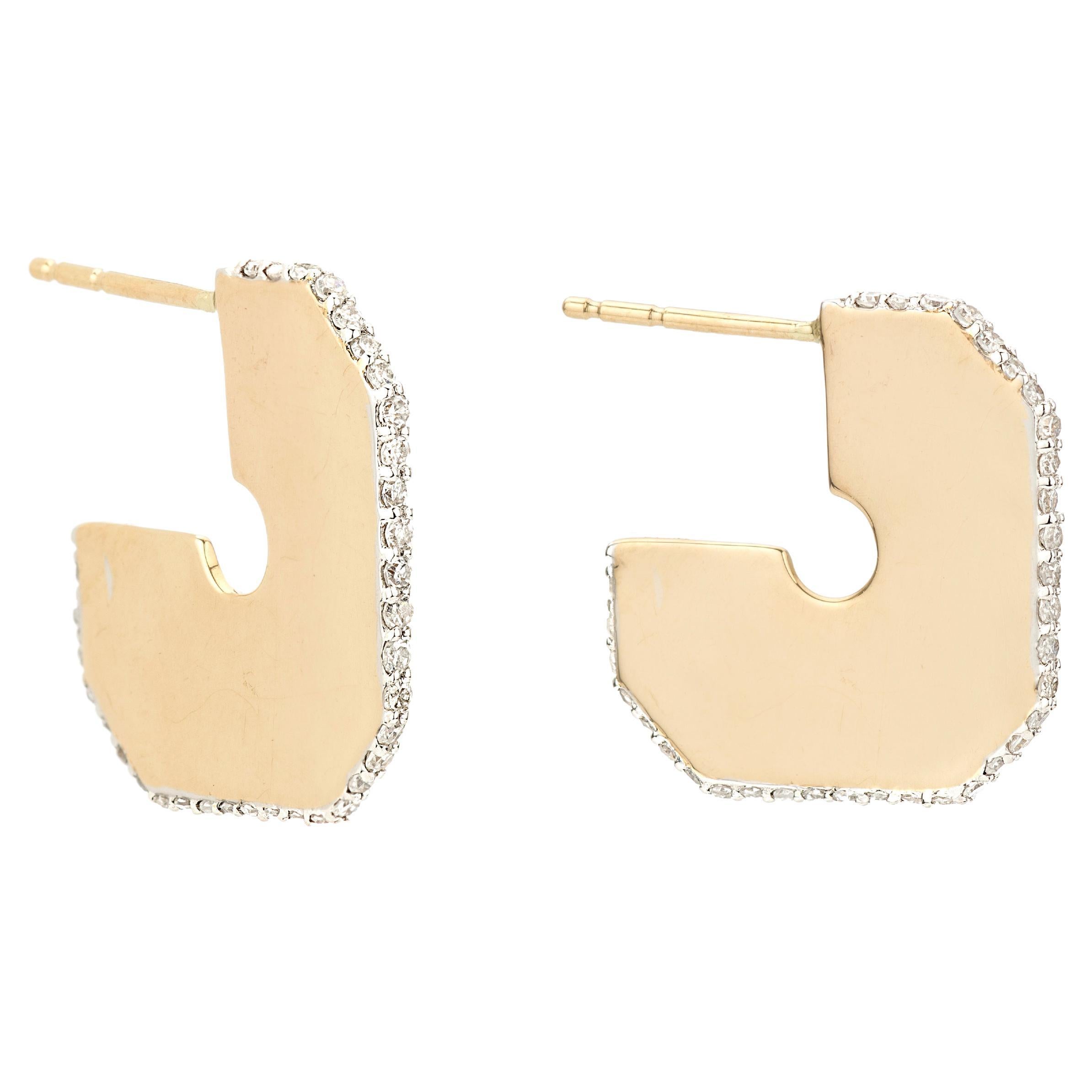 Adina Reyter Square Pavé Dog Tag Hoops For Sale at 1stDibs