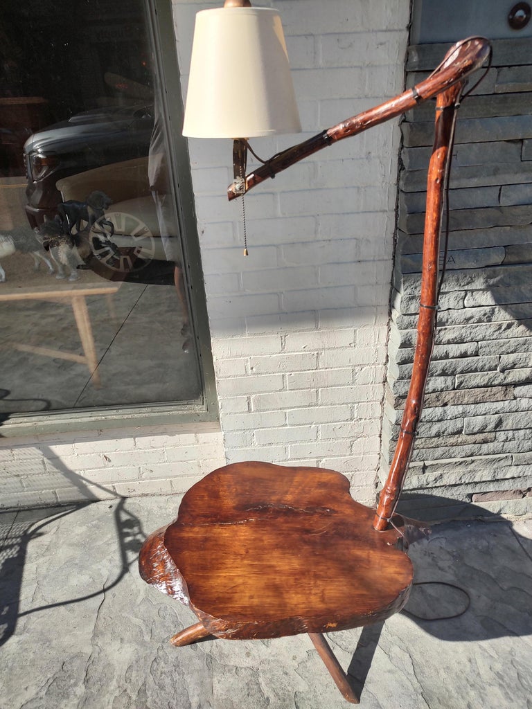 Adirondack Bent Twig Floor Lamp with Tri Leg Table Base For Sale at 1stDibs
