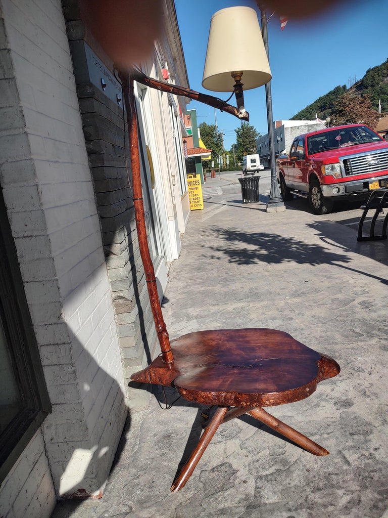 Adirondack Bent Twig Floor Lamp with Tri Leg Table Base For Sale at 1stDibs