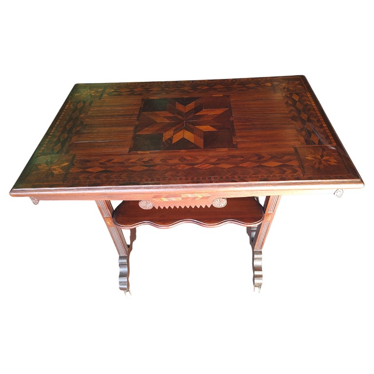 Adirondack Victorian Game Center Table with Marquetry Inlay, 1870 For ...