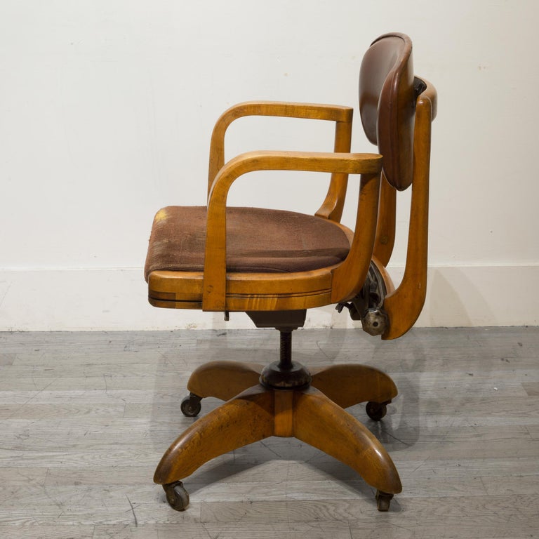 Adjustable Gunlocke Oak Swivel Desk Chair, circa 1940 at 1stDibs ...