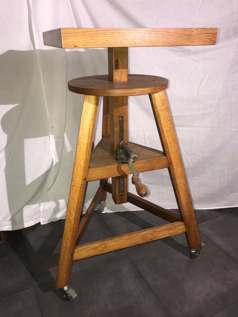 Adjustable Oak Sculptor Stand with Rotating Table, Two Accessories ...