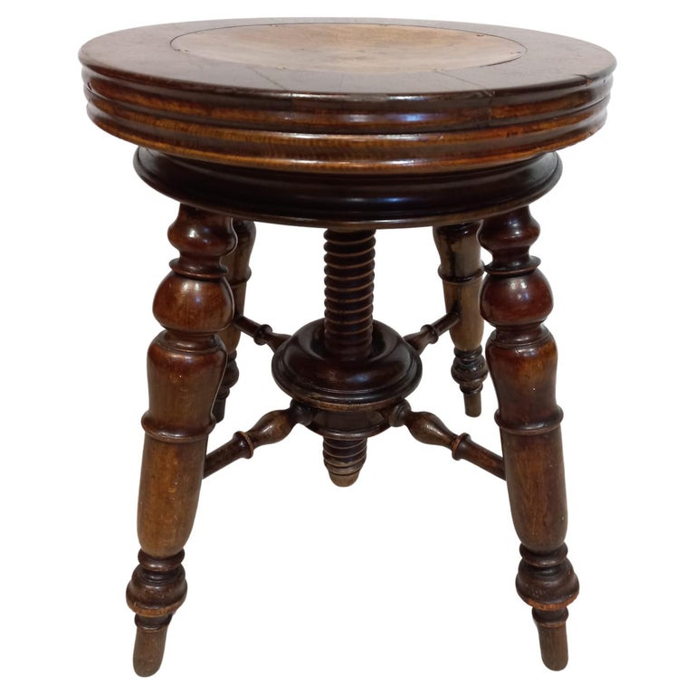Adjustable Walnut Piano Stool Around 1880 For Sale at 1stDibs