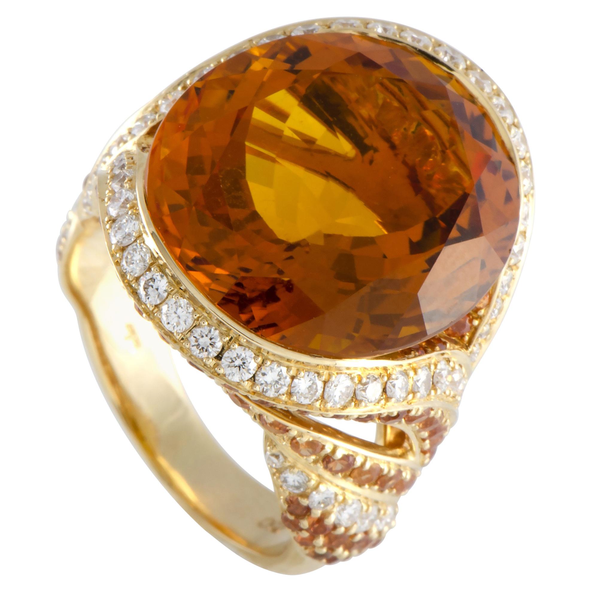 Adler 18 Karat Yellow Gold Diamond, Citrine and Orange Sapphire Bombe ...